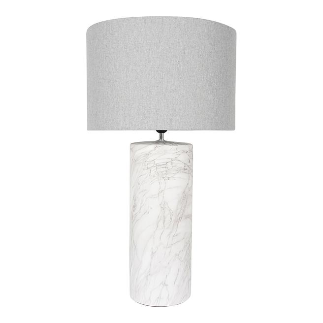 Marble Effect Table Lamp with Grey Drum - BrandAlley