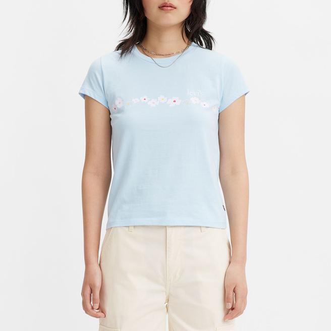 Pale Blue Floral Cotton T-Shirt - BrandAlley