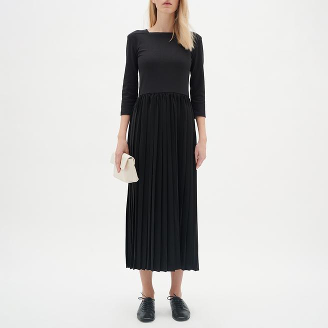 Black Pleated Midi Dress - BrandAlley