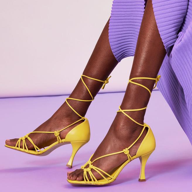 Yellow Limited Talia Tie Leather Heels - BrandAlley