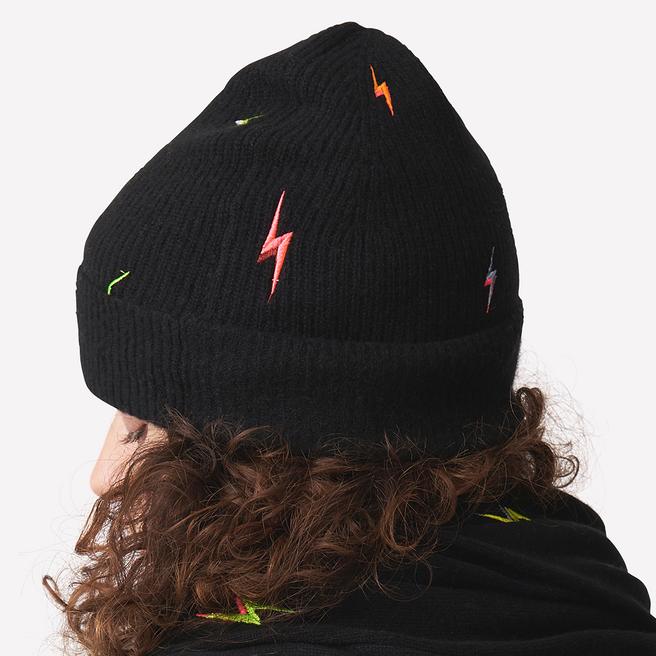 Black Cashmere Lightning Bolt Hat - BrandAlley