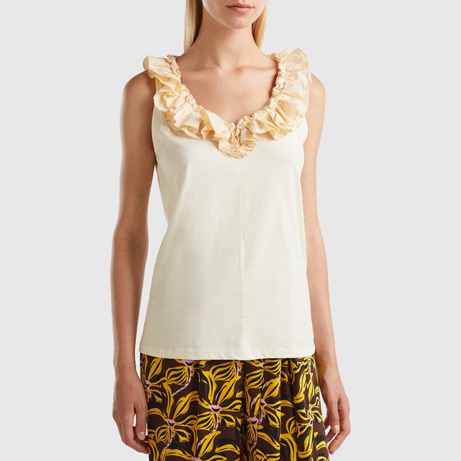 White Ruffle Neck Cotton Top - BrandAlley