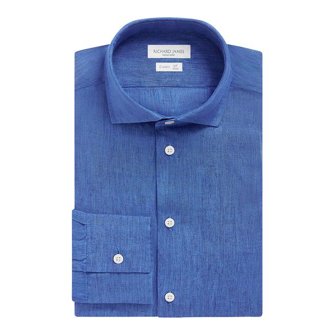Royal Blue Linen Regular Fit Shirt - BrandAlley