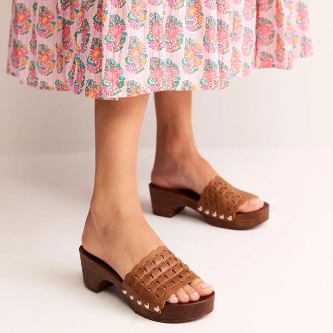 Brown Cut Out Leather Clogs - BrandAlley